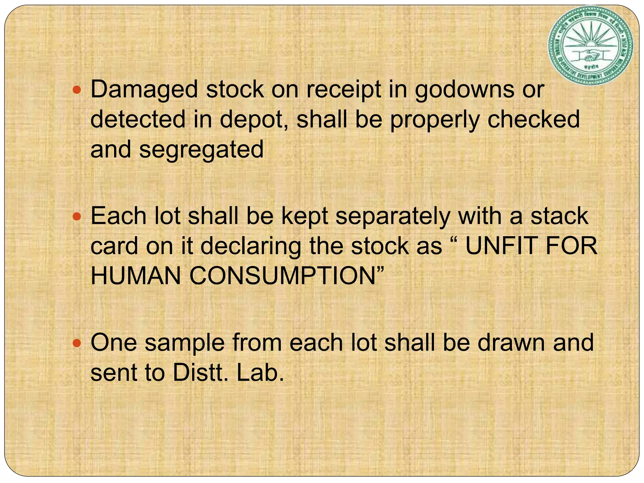 Damaged & Non Issuable Food Grains and their Disposal Procedure in ...