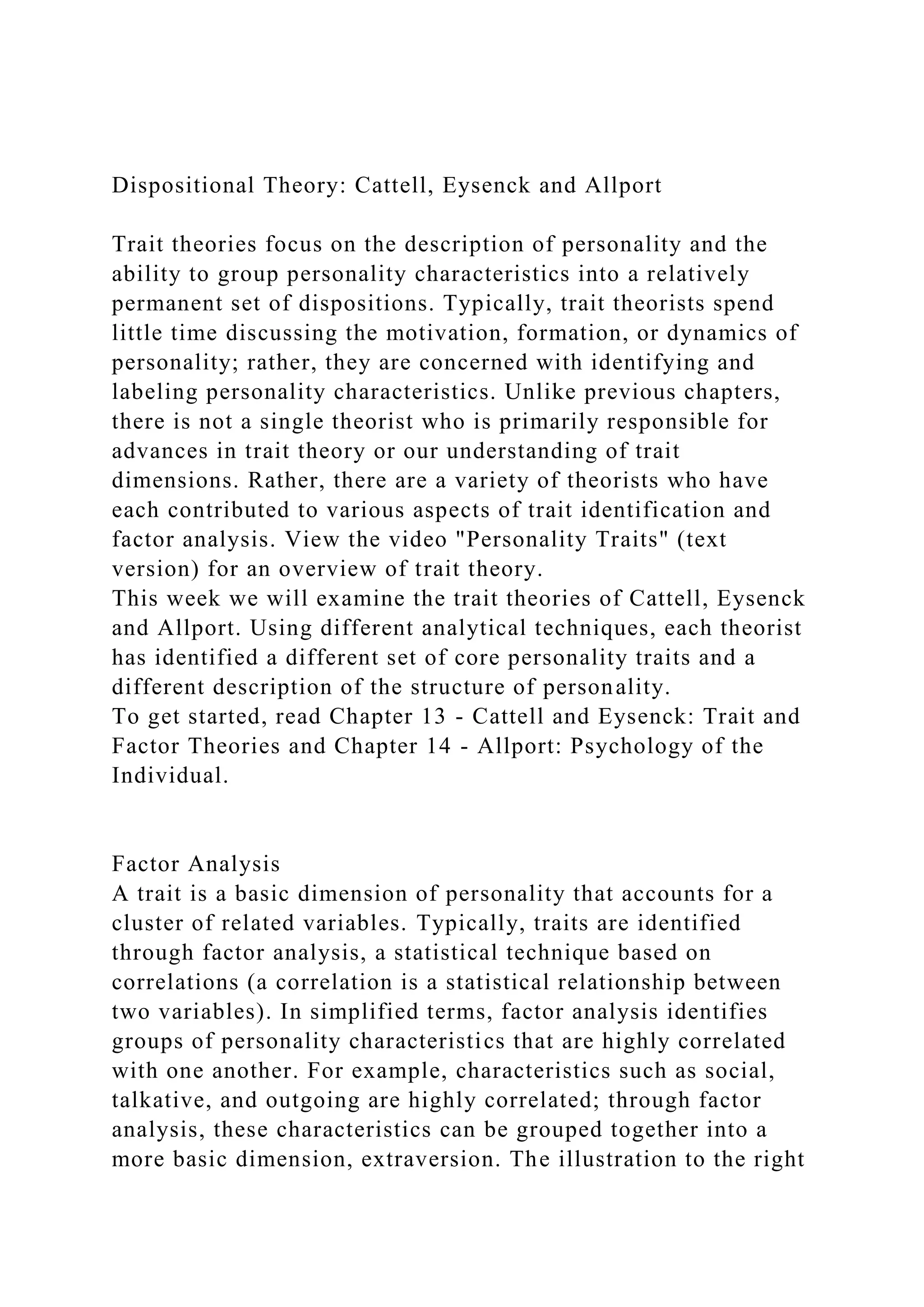 Dispositional Theory Cattell, Eysenck and AllportTrait theori.docx