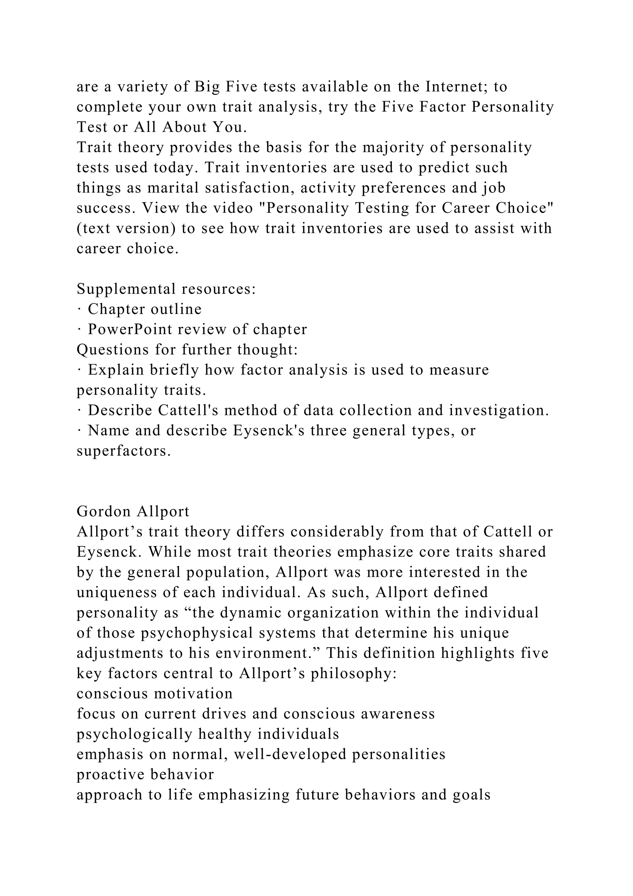 Dispositional Theory Cattell, Eysenck and AllportTrait theori.docx