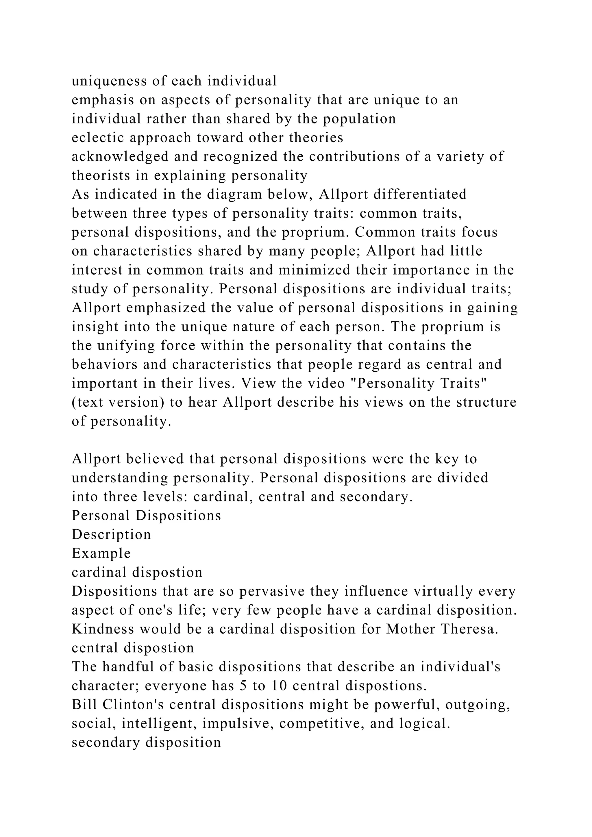 Dispositional Theory Cattell, Eysenck and AllportTrait theori.docx