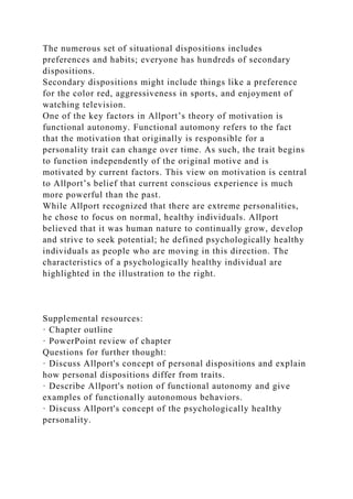 Dispositional Theory Cattell, Eysenck and AllportTrait theori.docx