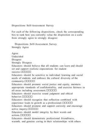 Dispositions Self-Assessment SurveyFor each of the followi | DOCX