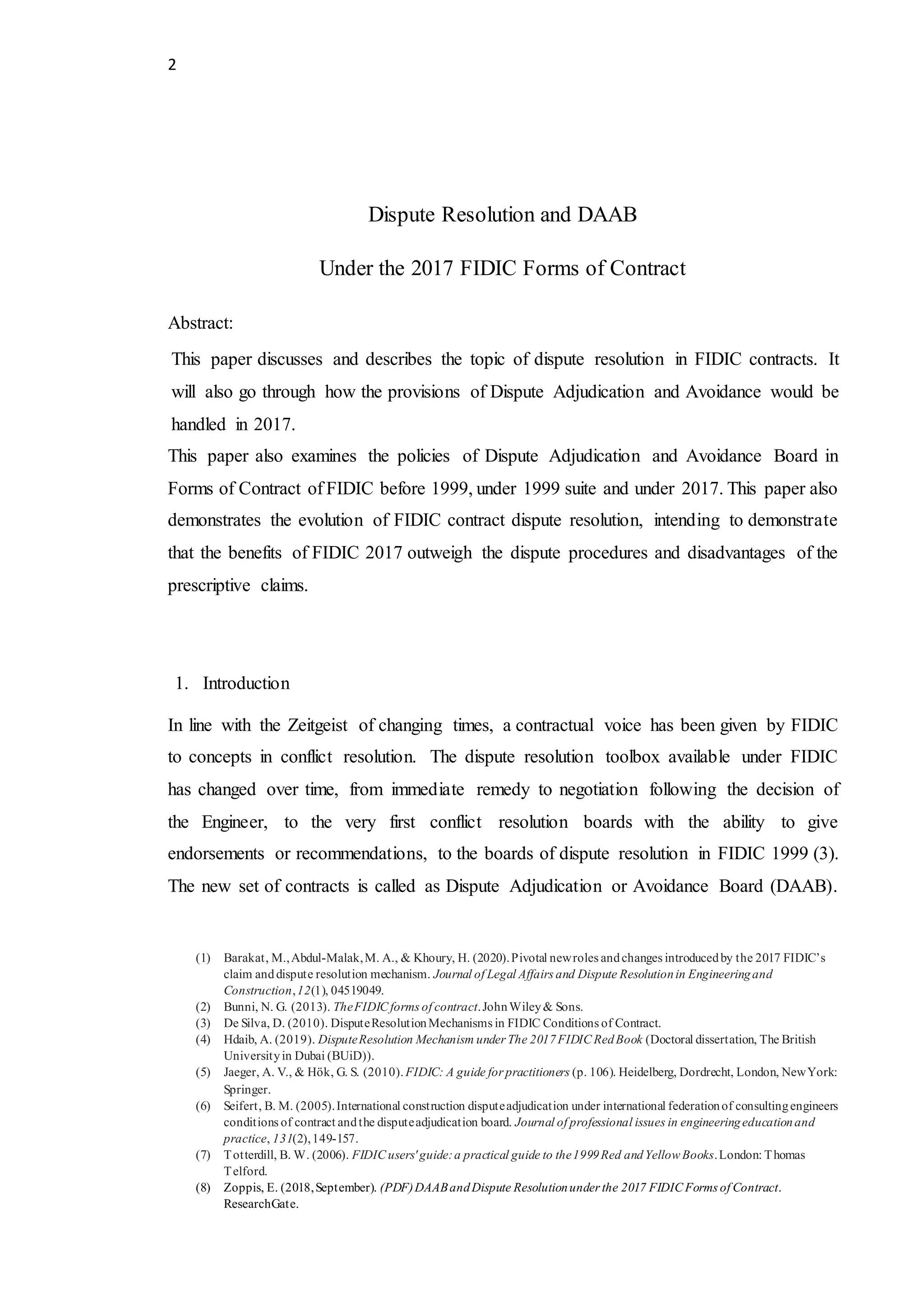 Dispute Resolution And DAAB FIDIC Contracts.docx