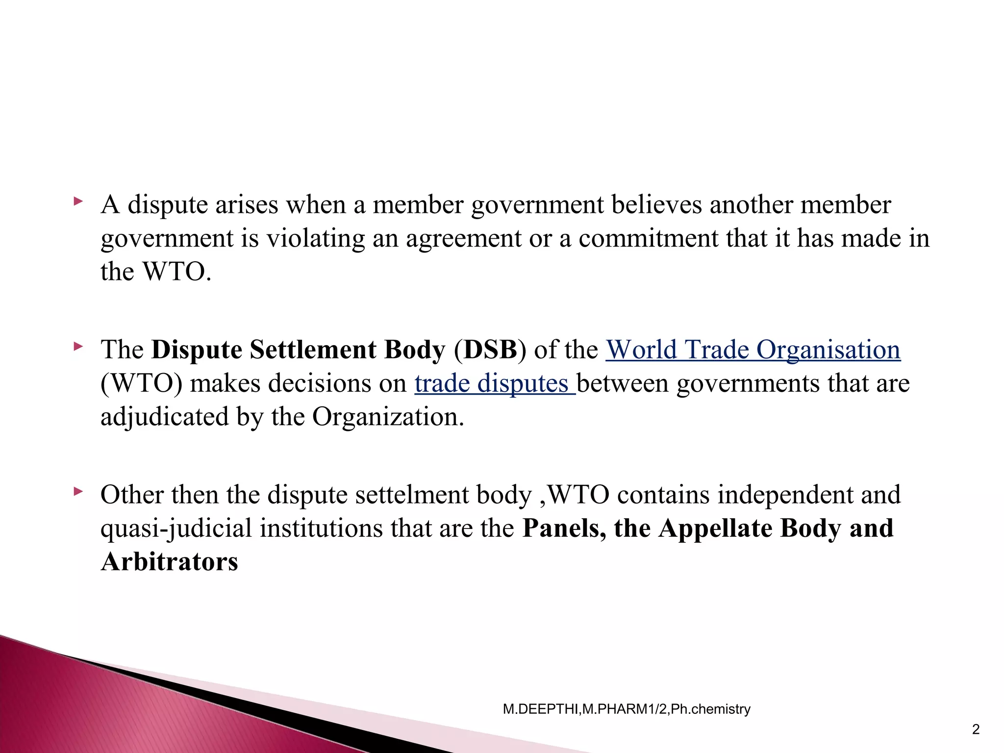 Dispute settelment in world trade organisation | PPT