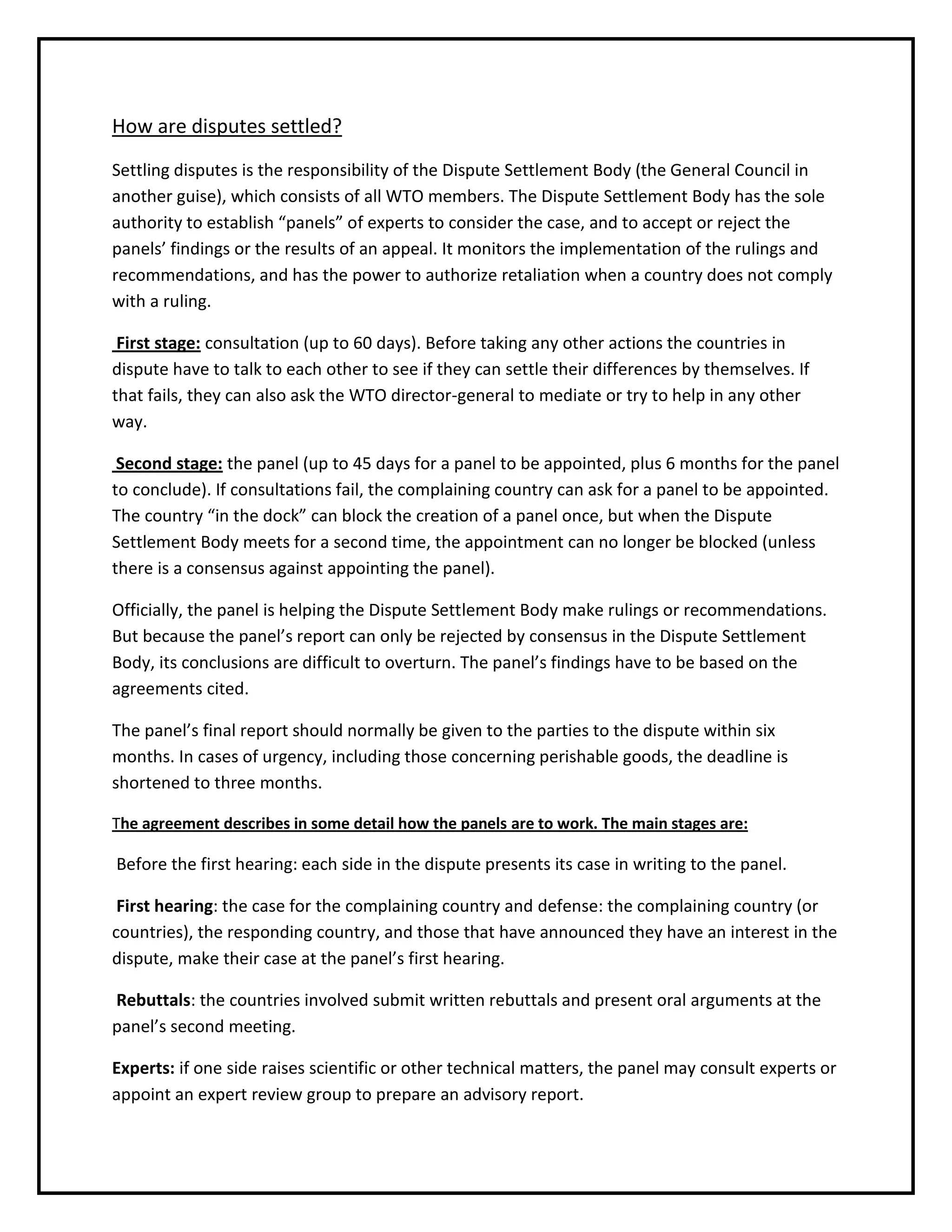 Dispute settlement body under world trade organisation | DOCX