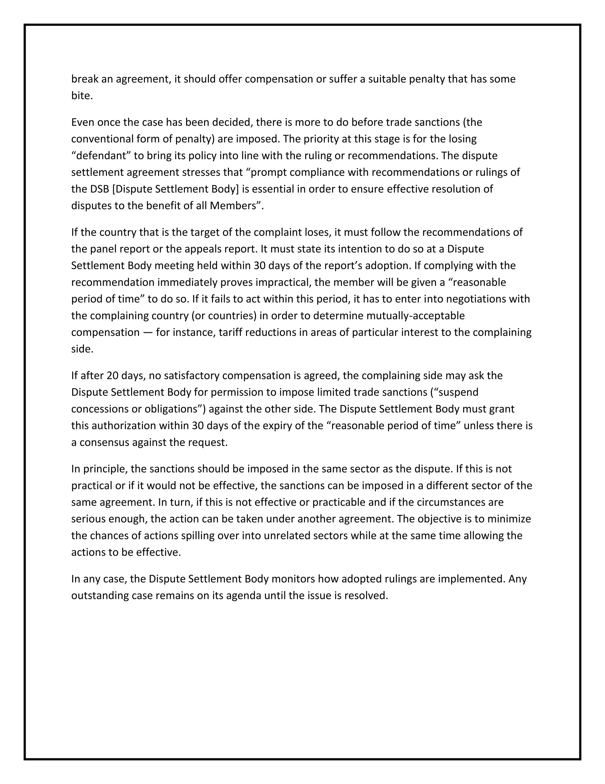 Dispute settlement body under world trade organisation | DOCX