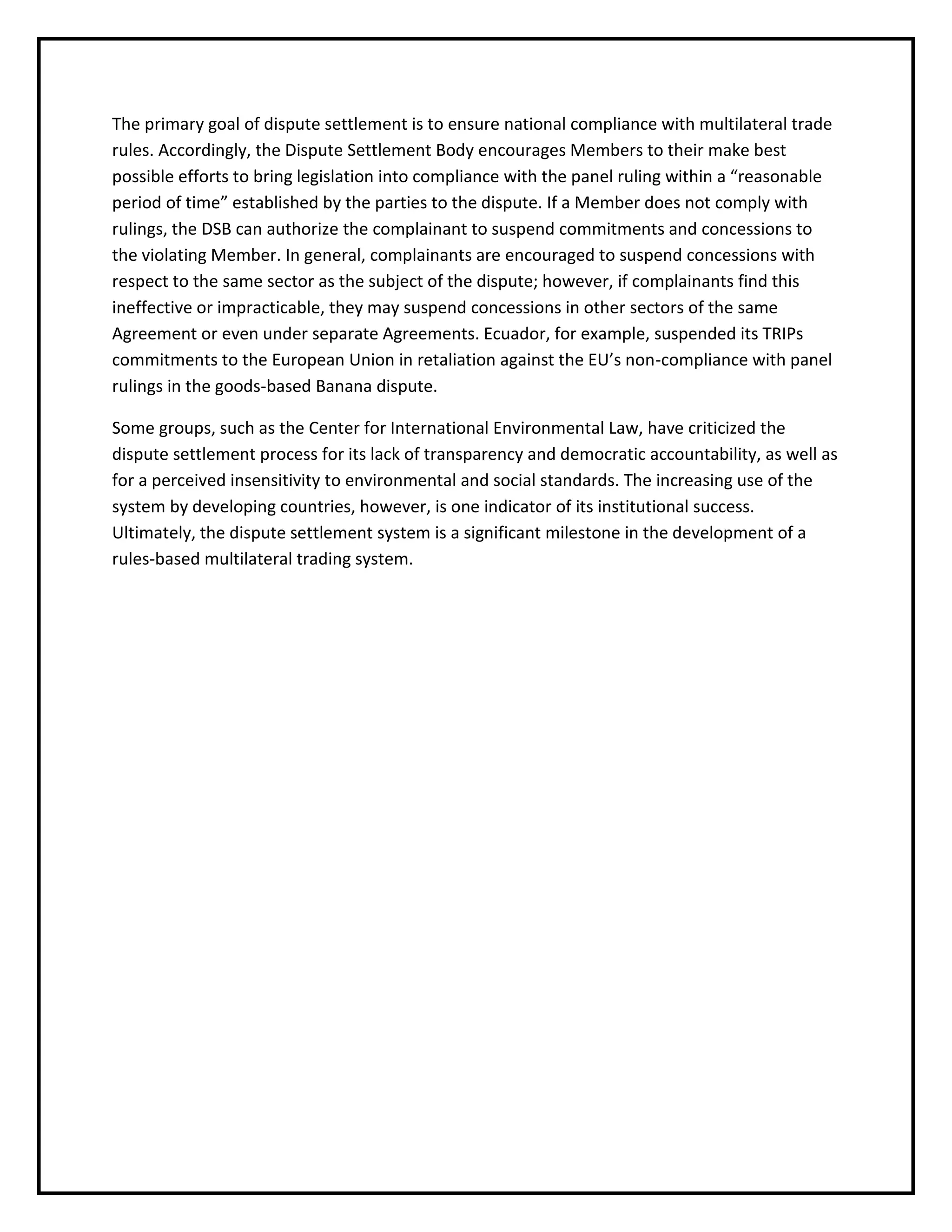 Dispute settlement body under world trade organisation | DOCX