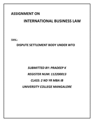 Dispute settlement body under world trade organisation | DOCX
