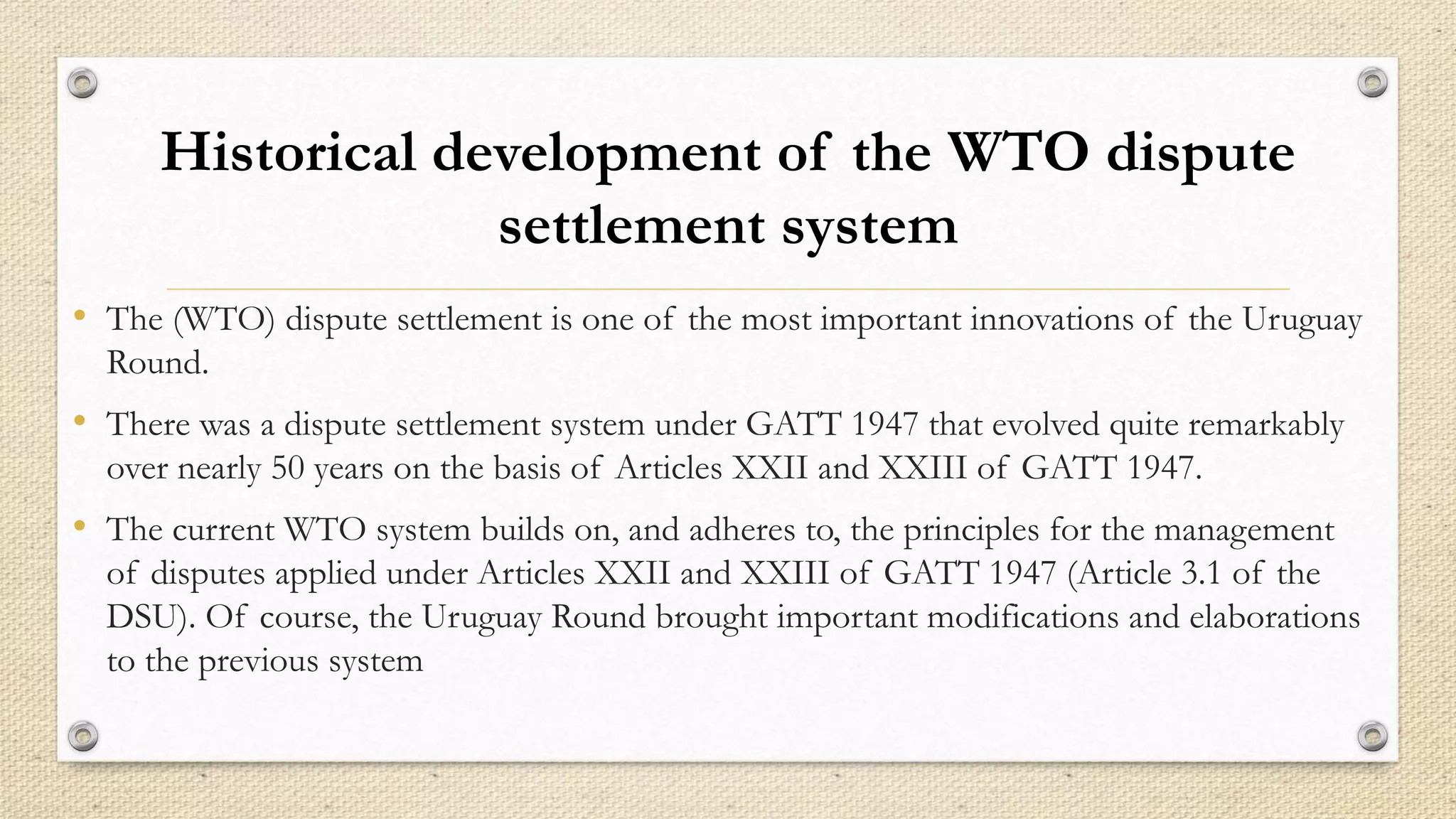 Dispute settlement in the WTO | PPTX