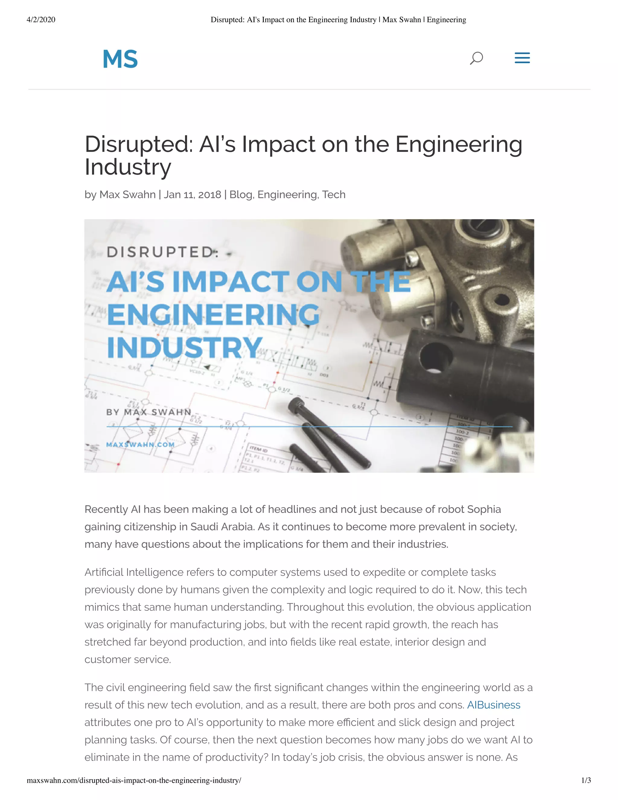 Disrupted: AI’s Impact on the Engineering Industry | Max Swahn | PDF