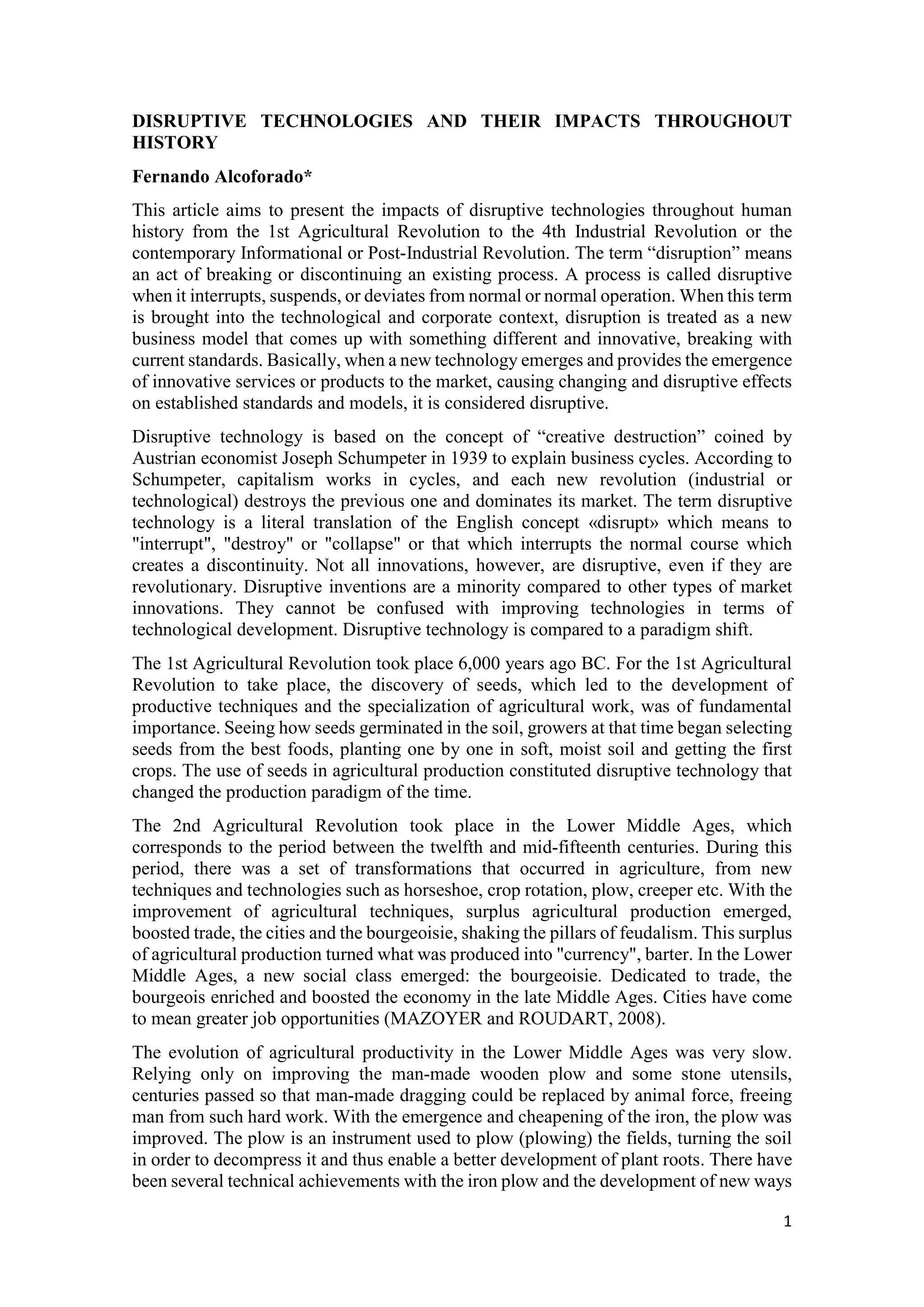 Disruptive technologies and their impacts throughout history | PDF