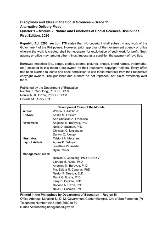 discipline and Ideas in Social Science-q1-m2.pdf | Educational Assessment | Education