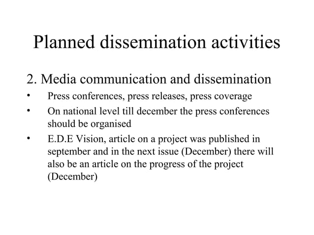 Dissemination plan presentation | PPT
