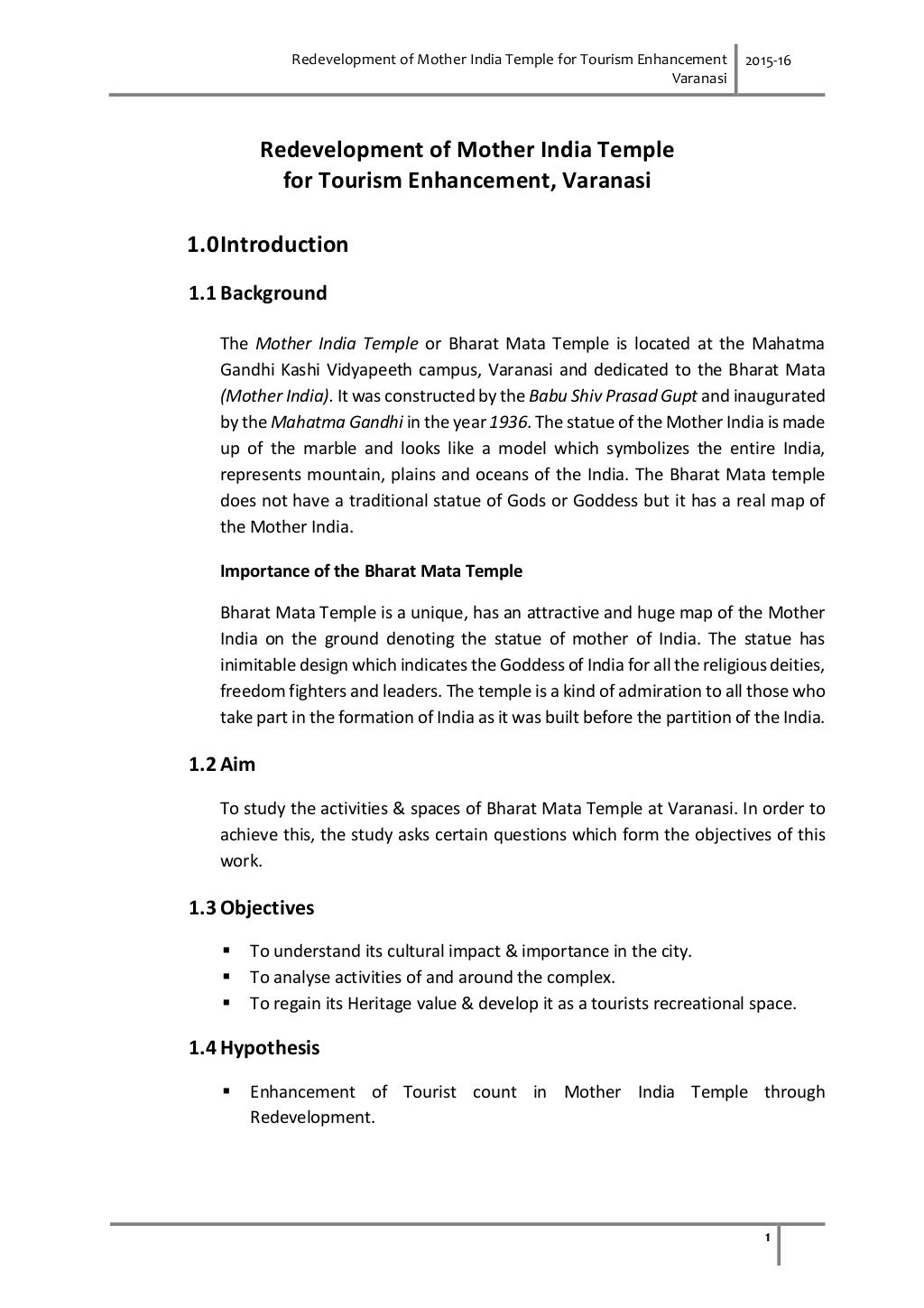 Dissertation- Mother India Temple | PDF
