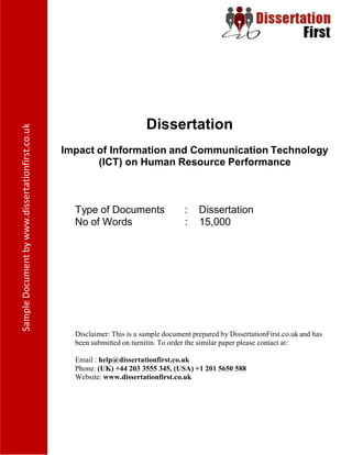 Dissertation Impact of Information and Communication Technology Sample | PDF