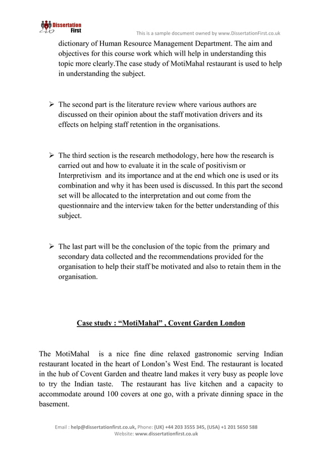 Dissertation Importance of Motivation and Retention for London ...