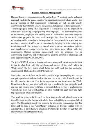 Dissertation Importance of Motivation and Retention for London ...