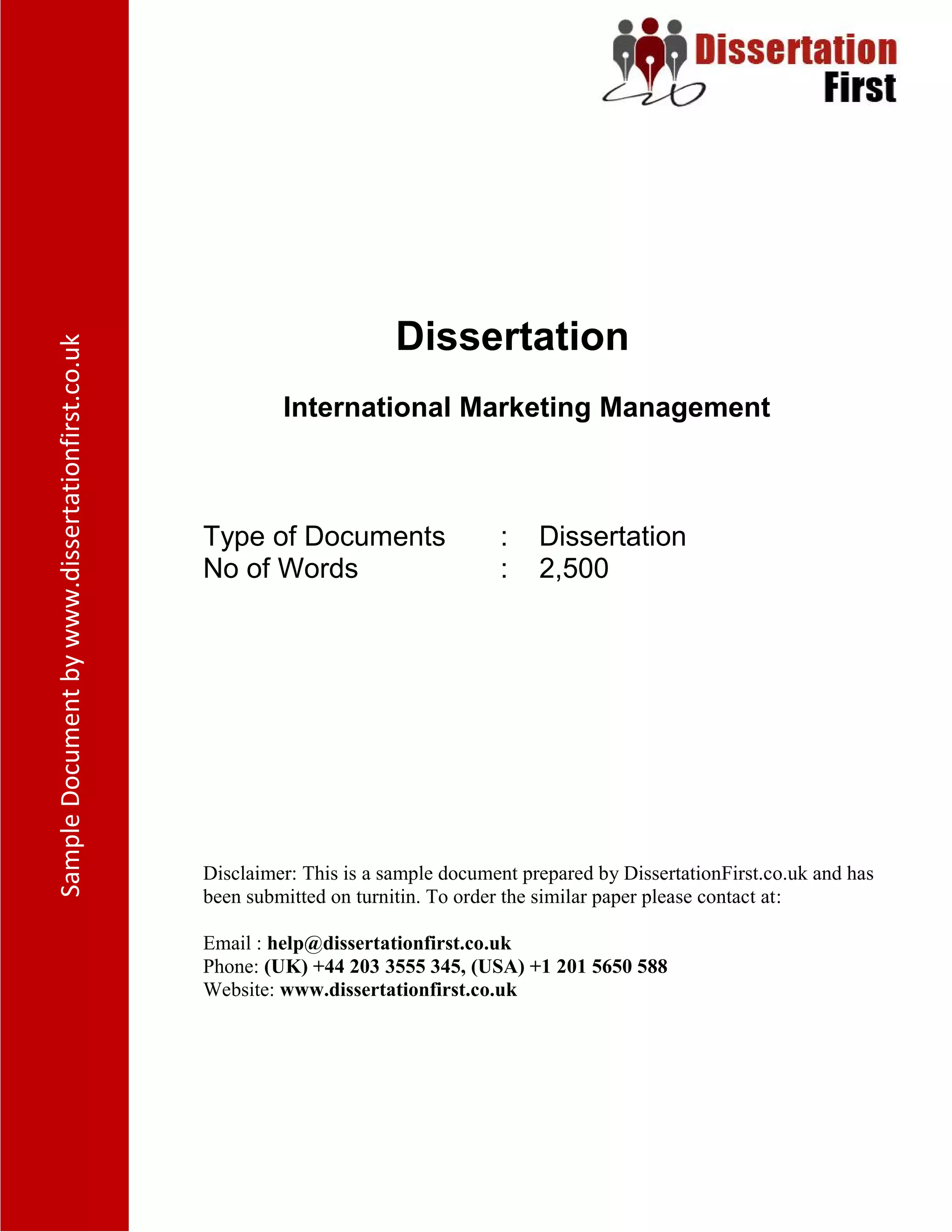 Dissertation International Marketing Management Sample | PDF