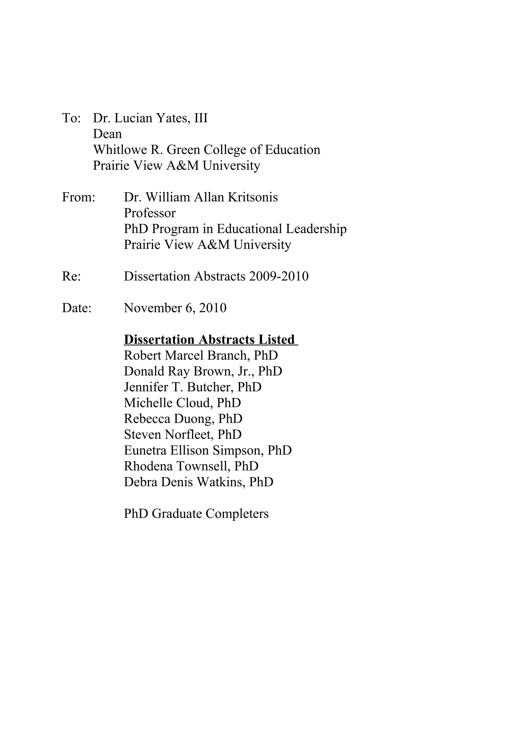 Dissertation abstracts for dr. yates | DOC