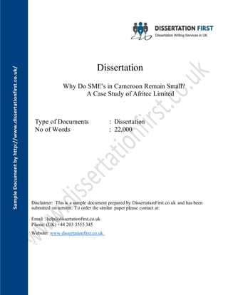 Dissertation a Case Study of Afritec Limited Sample | PDF