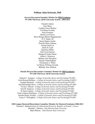 Dr. William Allan Kritsonis, Dissertation Committee Member Service | DOCX
