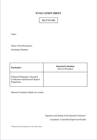 Template for Dissertation Evaluation Sheet MCFTP002 | PDF