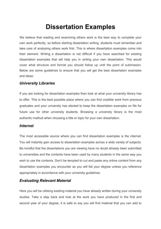 Dissertation Examples | Sample Dissertations | PDF