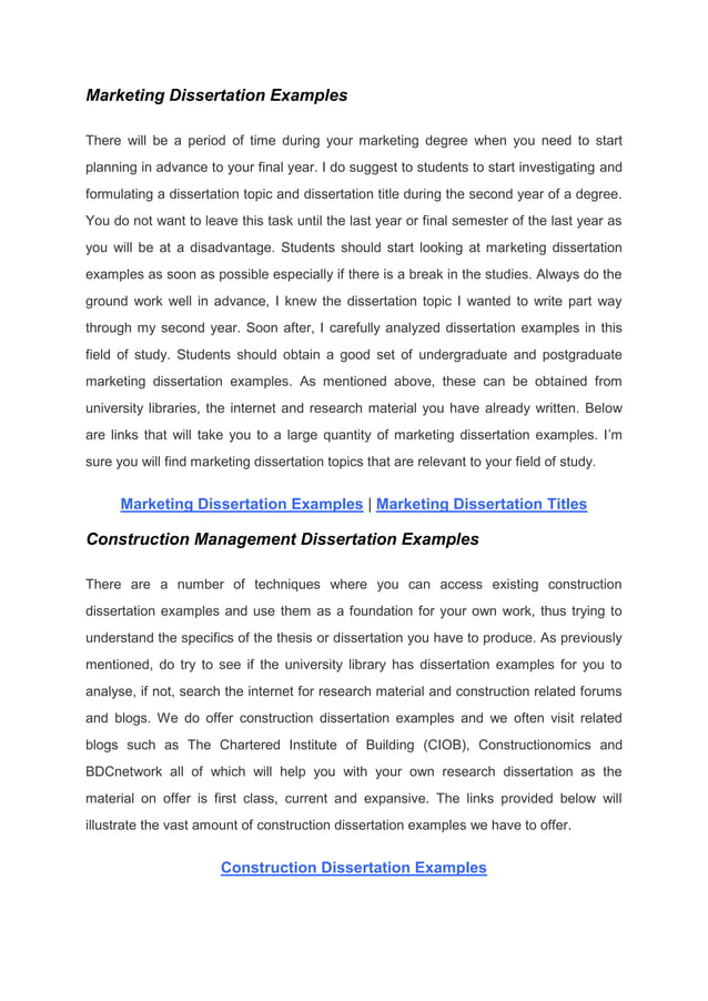 Dissertation Examples | Sample Dissertations | PDF | Postgraduate ...