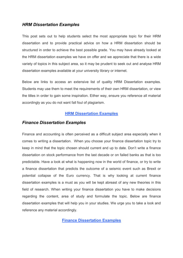Dissertation Examples | Sample Dissertations | PDF | Postgraduate ...