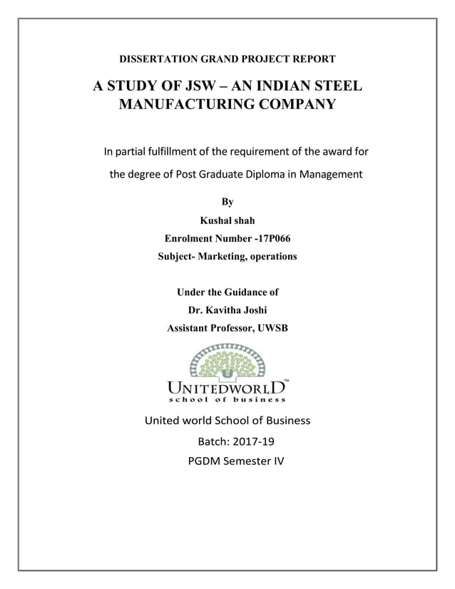 A STUDY OF JSW – AN INDIAN STEEL MANUFACTURING COMPANY | PDF | Commodities | Economy