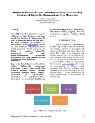 Dissertation Literature Review - Demonstrate Social Awareness Including ...