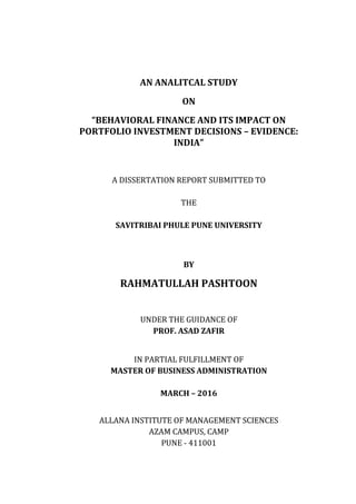 Dissertation on behavioral finance and its impact on portfolio investment decisions | PDF