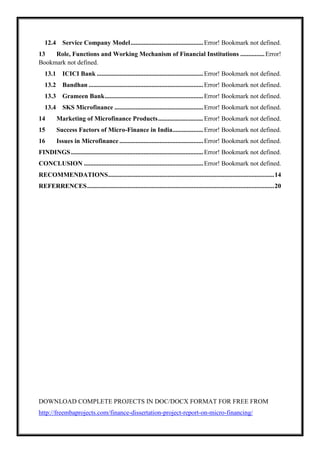 Dissertation report on issue and success factors in micro financing | PDF
