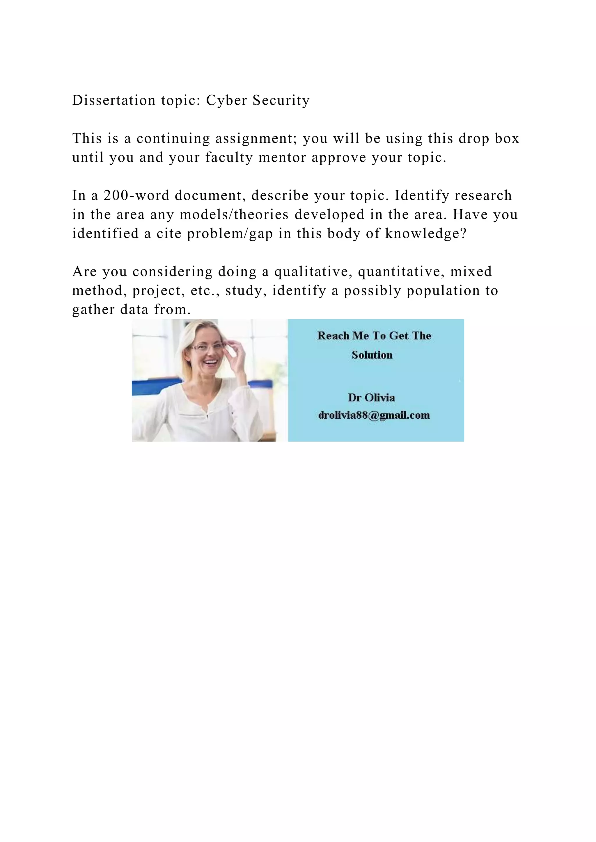 Dissertation topic Cyber SecurityThis is a continuing assignmen.docx ...