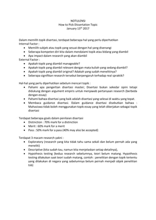 Dissertation Topic; Notulensi | PDF