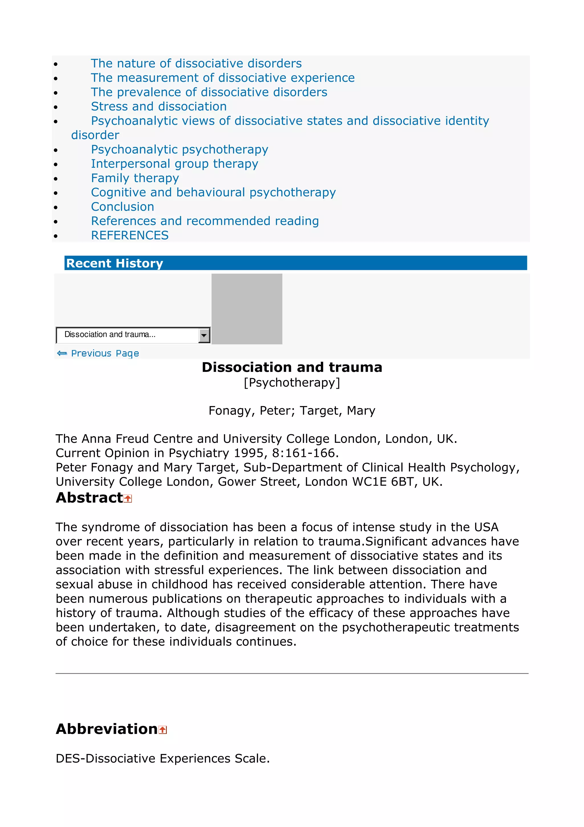 Dissociation and trauma | PDF