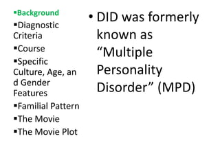 Dissociative identity disorder (DID) earlier known as Multiple ...