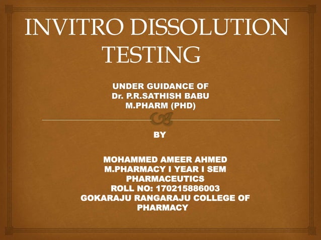In Vitro Dissolution Testing Models Pptx