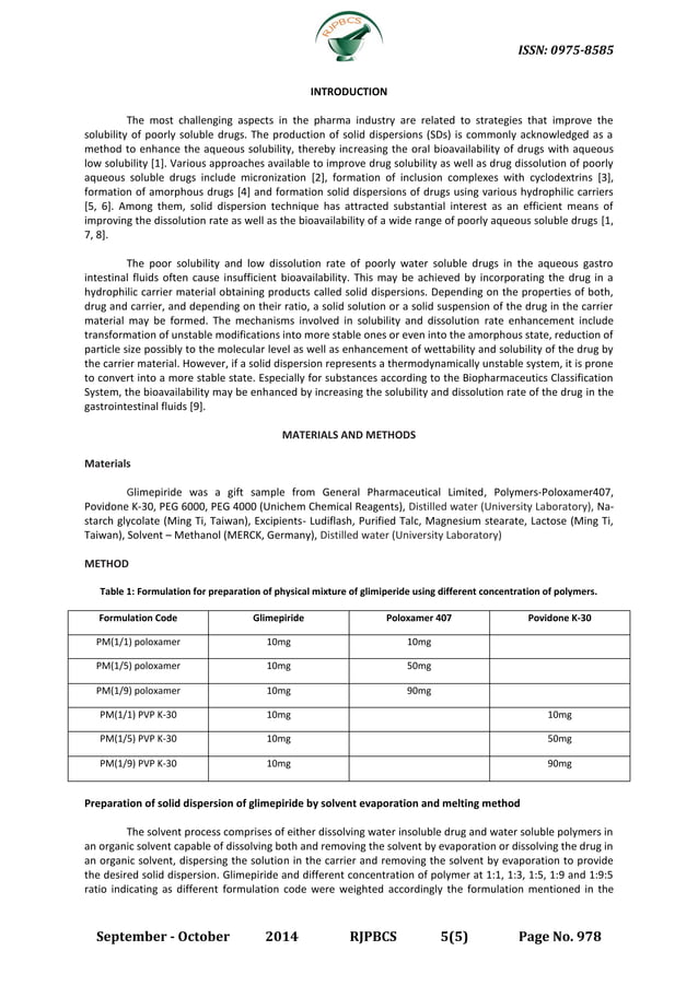 Dissolution enhancement of glimepiride by solid dispersion technique. | PDF Dissolution enhancement of glimepiride by solid dispersion technique. | PDF