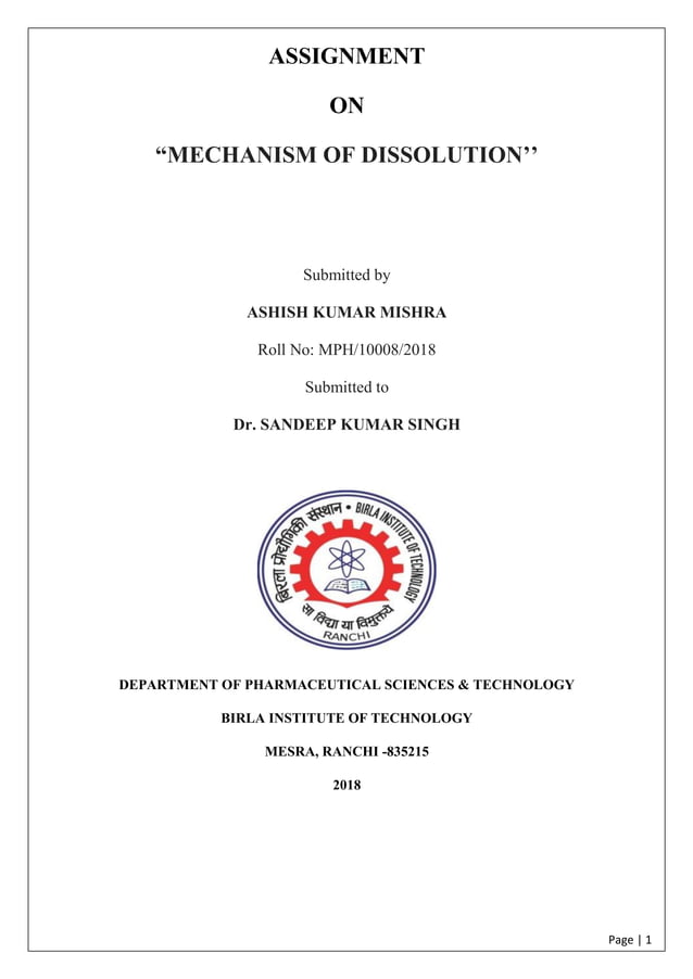 DISSOLUTION AND MECHANISM OF DRUG RELEASE | PDF | Chemistry | Science
