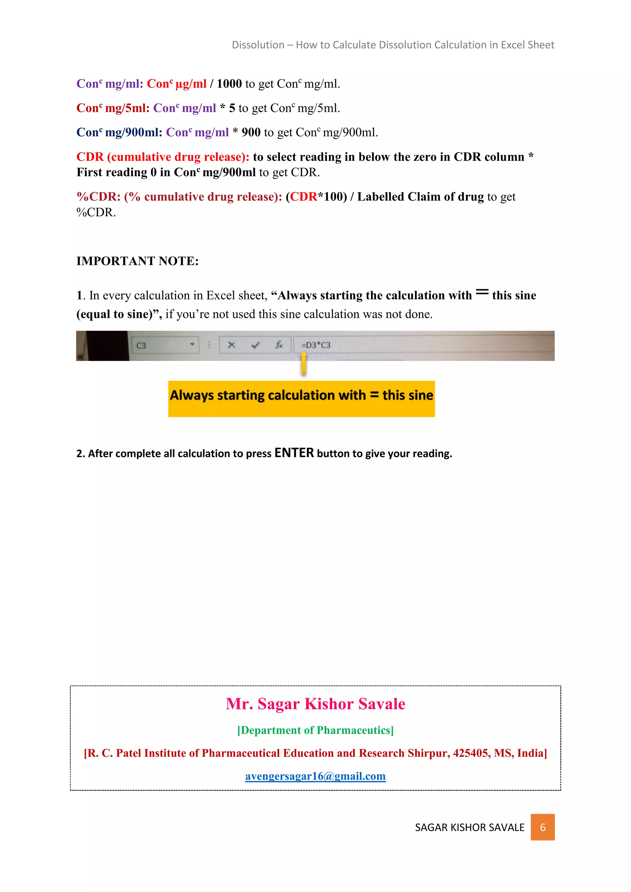 Dissolution: how to calculate dissolution calculation in excel sheet | PDF