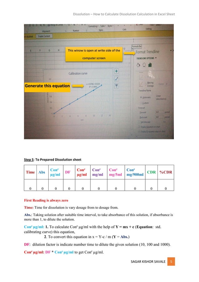 Dissolution: how to calculate dissolution calculation in excel sheet | PDF | Chemistry | Science