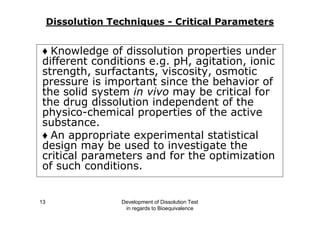 Dissolution Test development in regard to bioequivalence | PDF