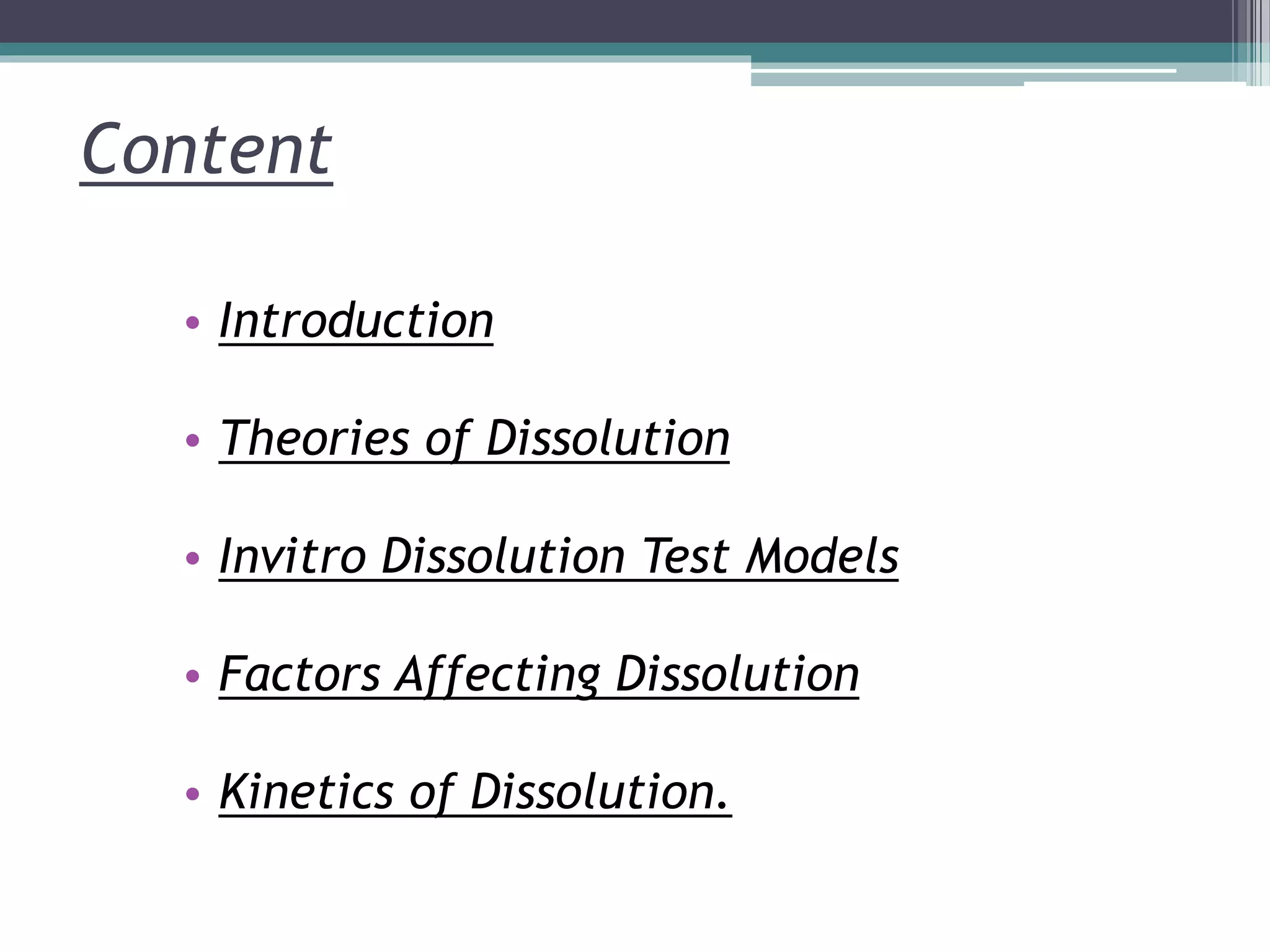 Dissolution Models and Methods, Factors and Kinetics. | PPTX