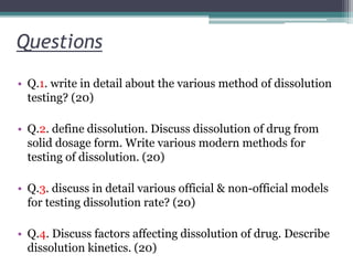 Dissolution Models and Methods, Factors and Kinetics. | PPTX