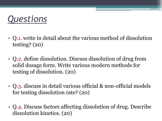 Dissolution Models and Methods, Factors and Kinetics. | PPTX
