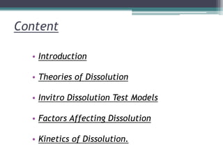Dissolution Models and Methods, Factors and Kinetics. | PPTX