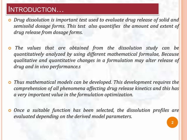 Dissolution models (sem 1) | PPTX | Pharmaceutical Drugs | Medical Health
