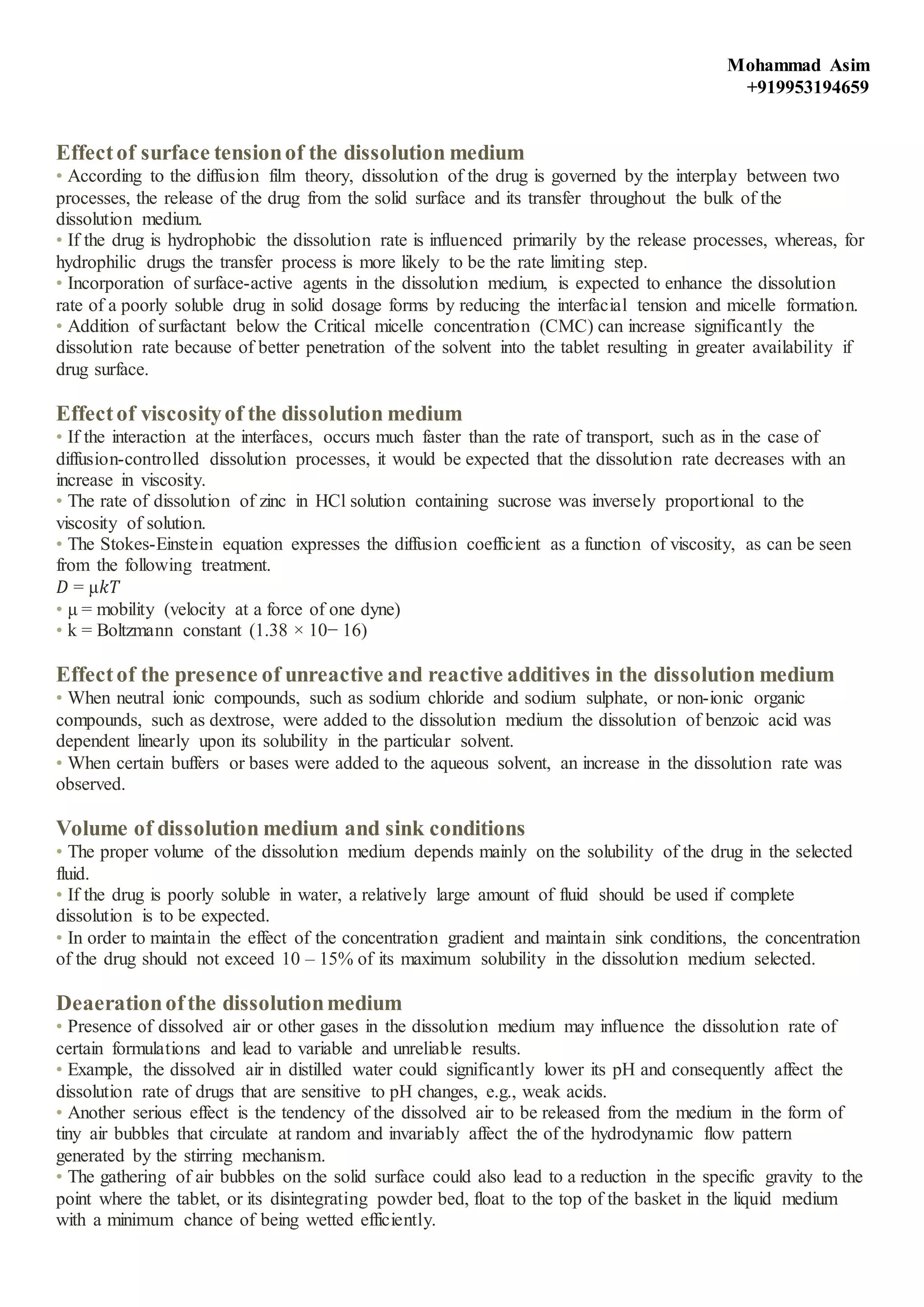 Dissolution parameters of a dosage form | DOCX