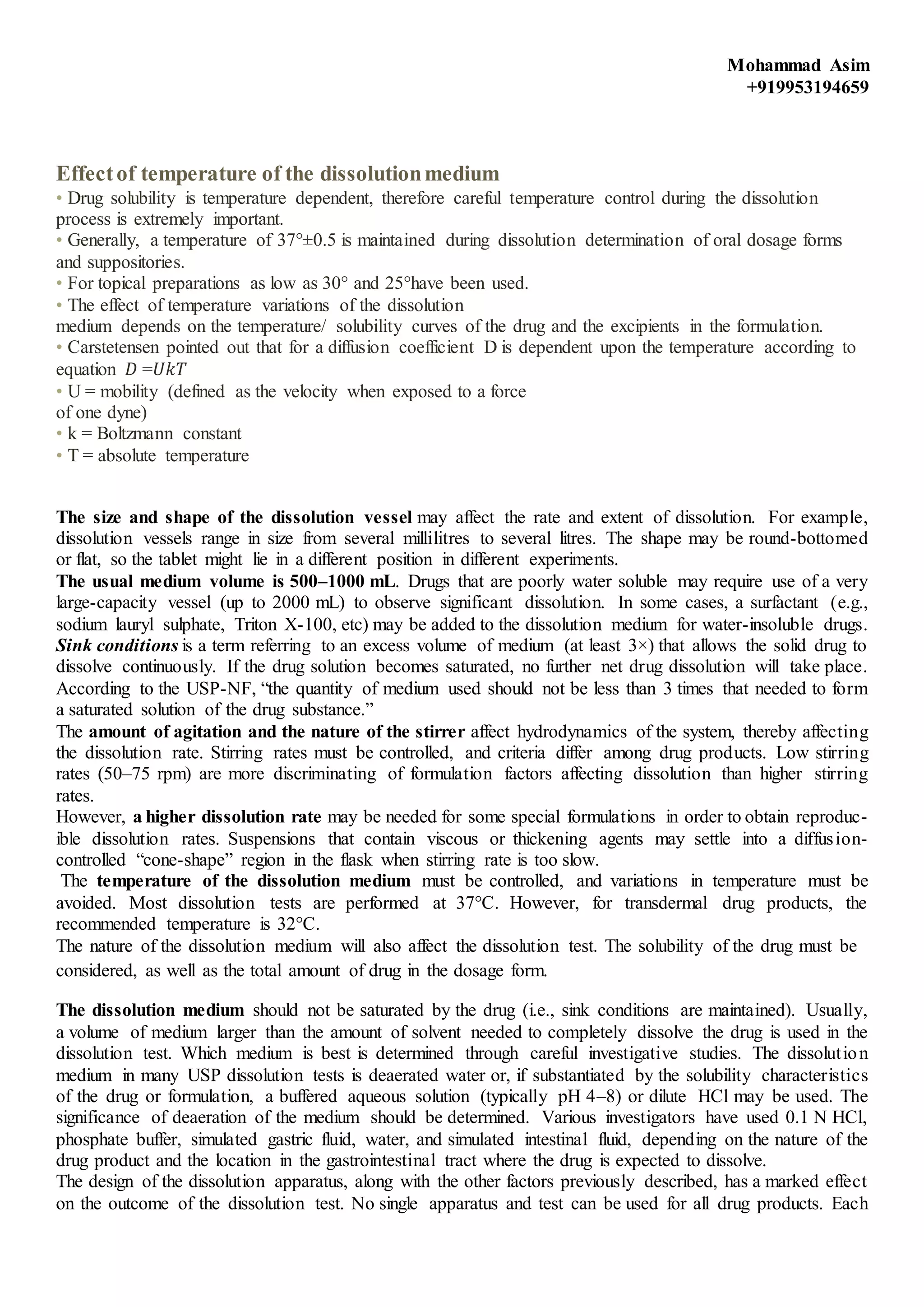Dissolution parameters of a dosage form | DOCX